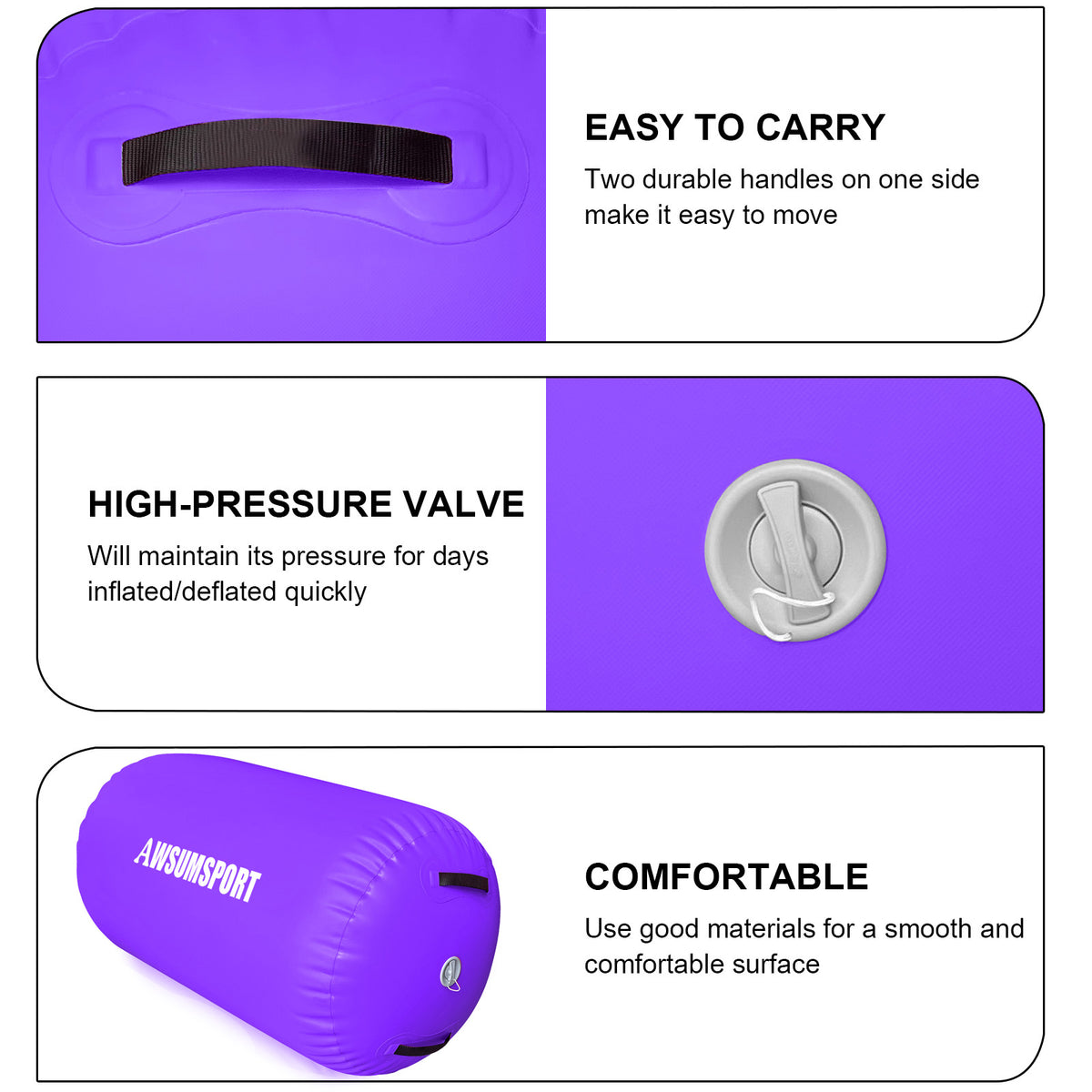 Purple Gymnastics Air Roller Inflatable Tumbling Mat 47.13 inch L 29.5 ...